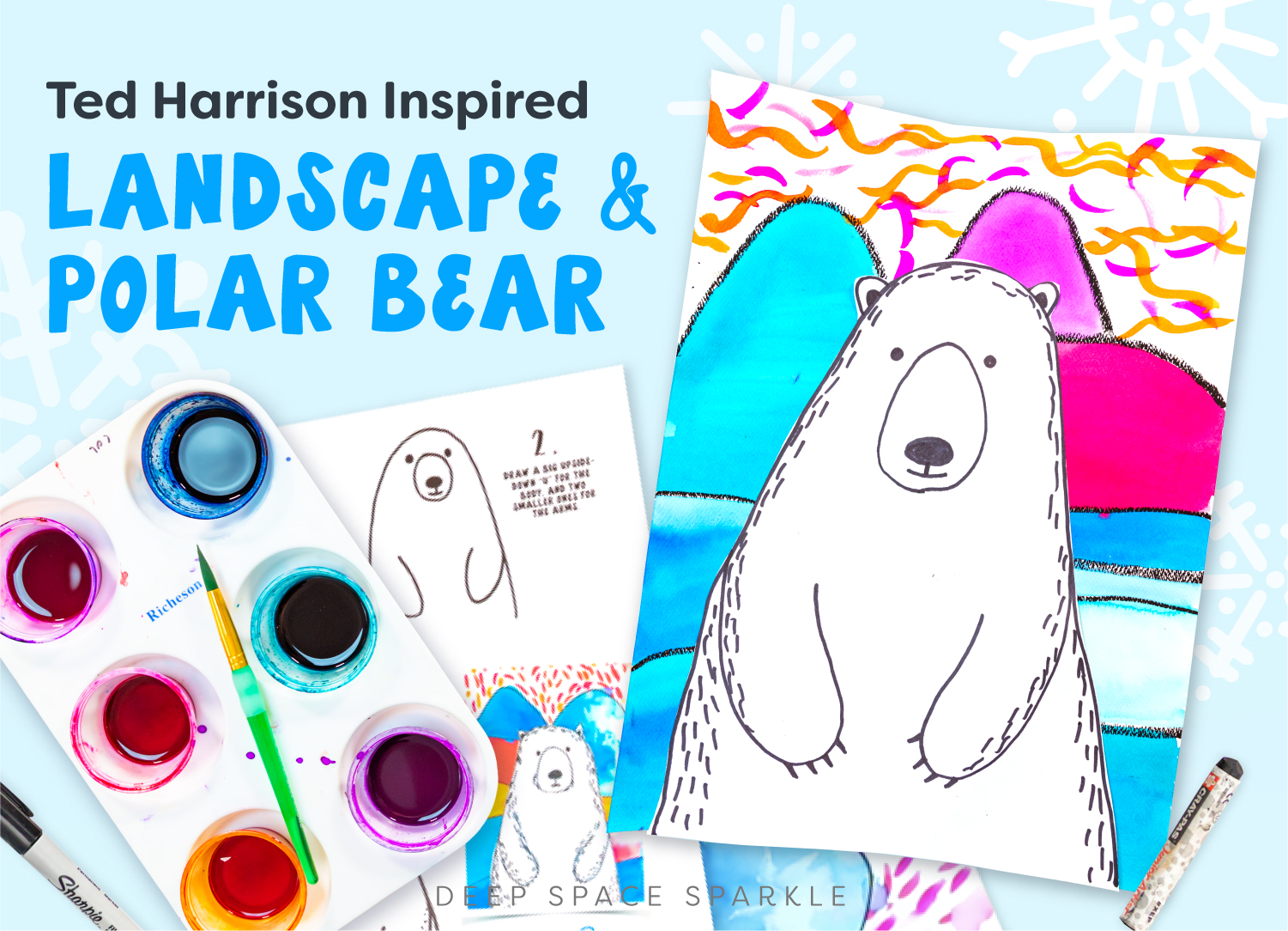 Ted Harrison Inspired landscape and polar bear art | Deep Space Sparkle