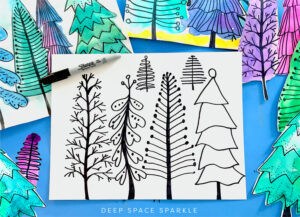 Winter Folk Art Trees | Deep Space Sparkle