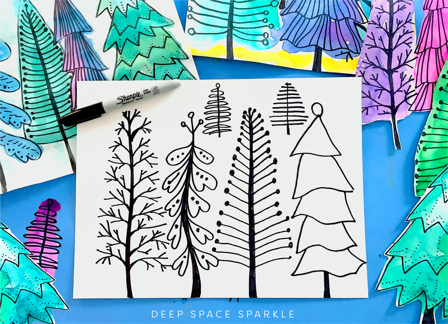 Winter Folk Art Trees | Deep Space Sparkle