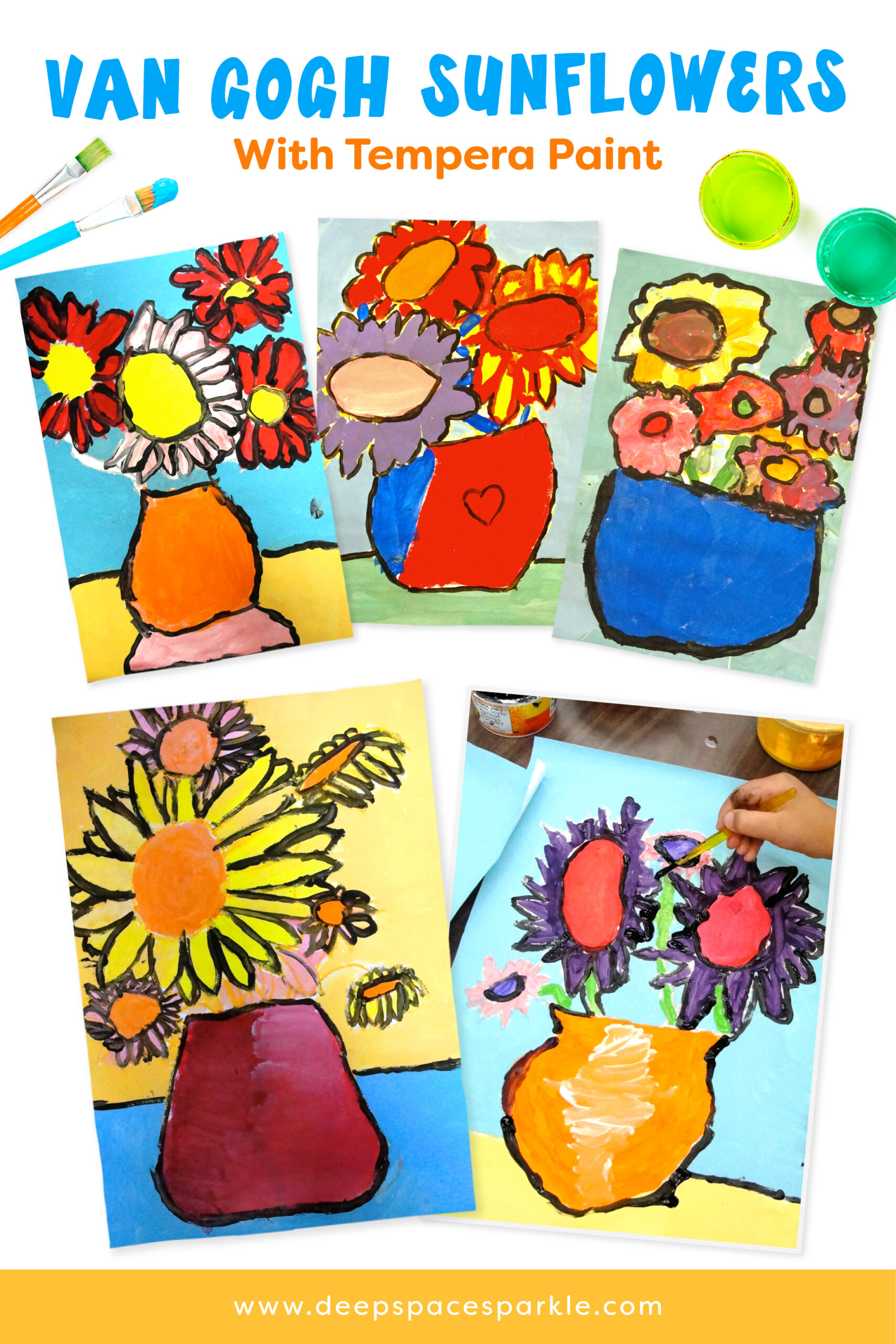 Van Gogh Sunflowers using Oil Pastels and Tempera Paint | Deep Space ...